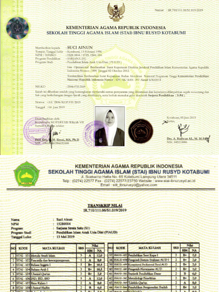 Ijazah Dan Transkip Nilai | PDF