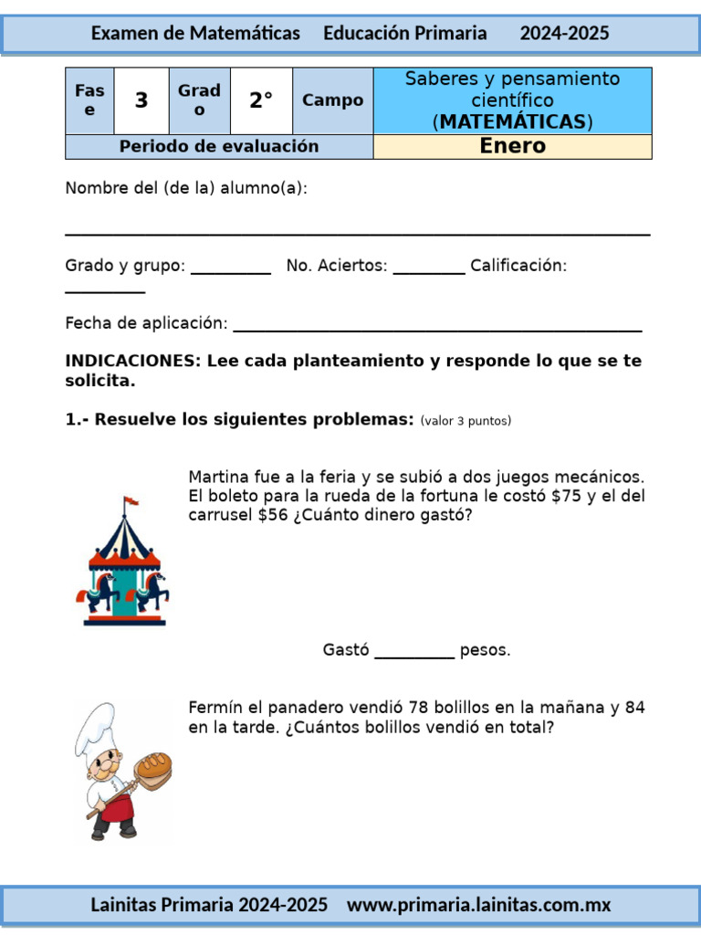 2do Grado Enero - 09 Matem Ticas Examen (2024-2025) | PDF | Geometría Elemental | Formas geométricas