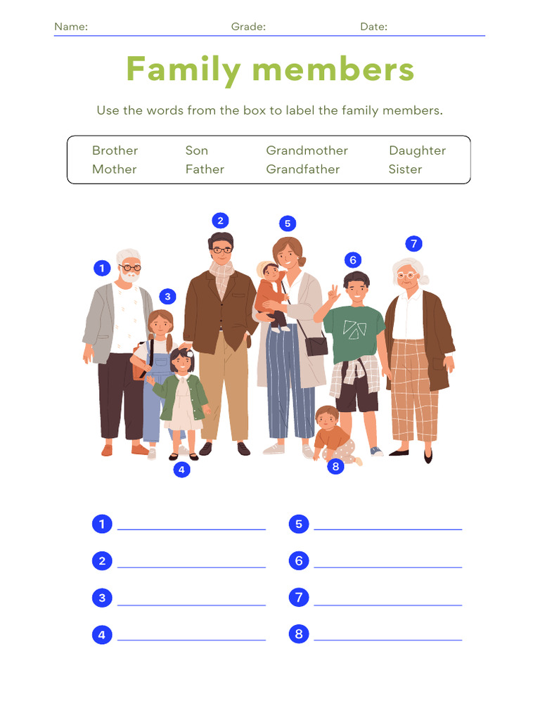 Family Members Vocabulary Activity Worksheet in Pastel Color Simple ...