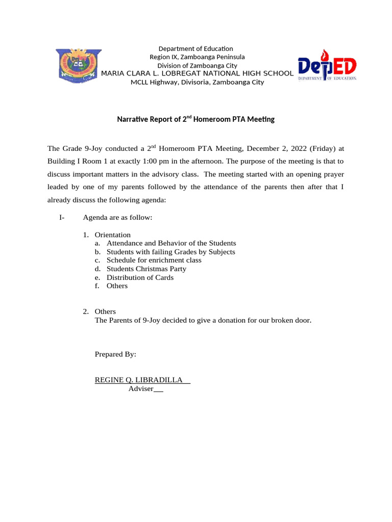 2nd Narrative HRPTA 9-Joy 2022-2023 | PDF