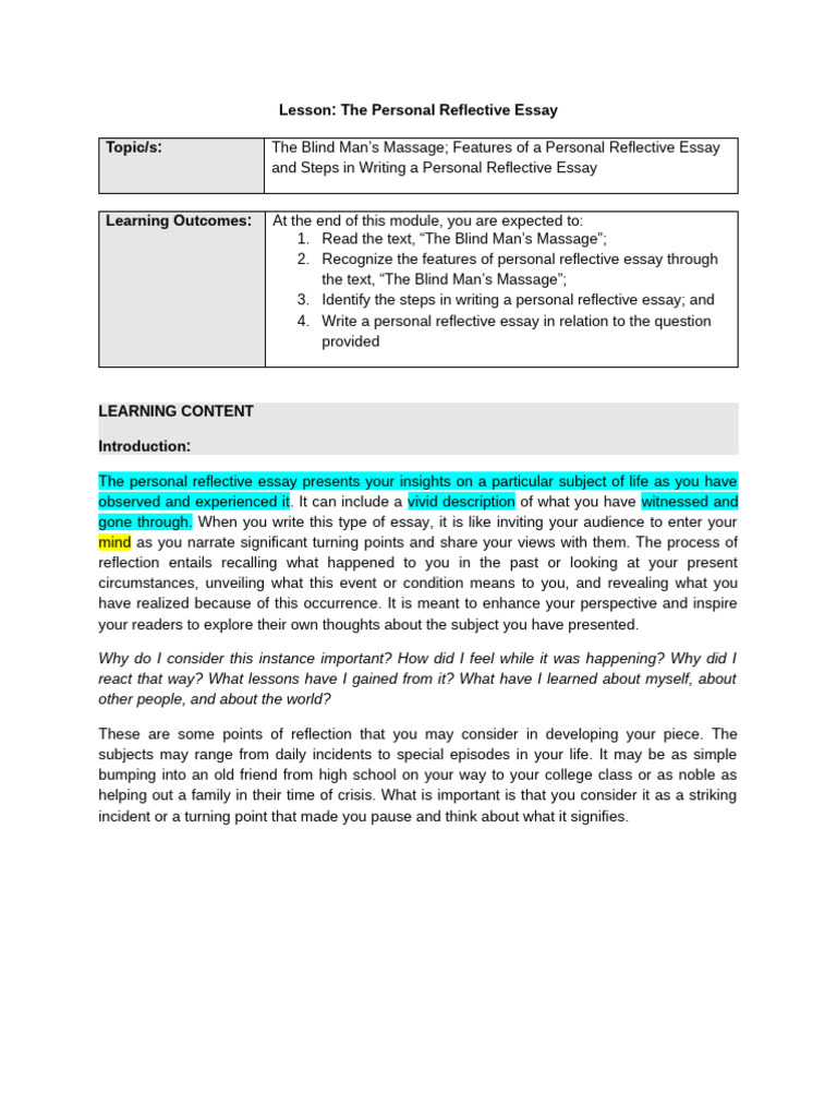 Reflective Essay | PDF | Essays | Experience
