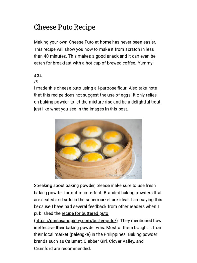 Easy Cheese Puto Recipe in 40 Minutes | PDF