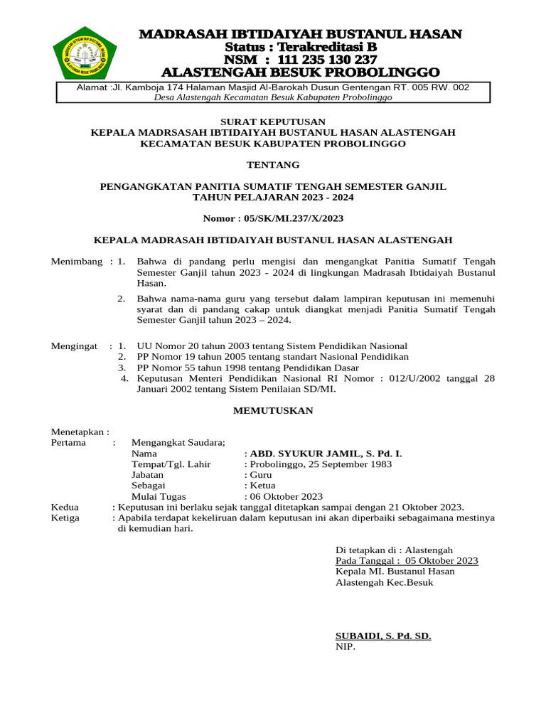 SK Panitia STS Ganjil 2023-2024 | PDF