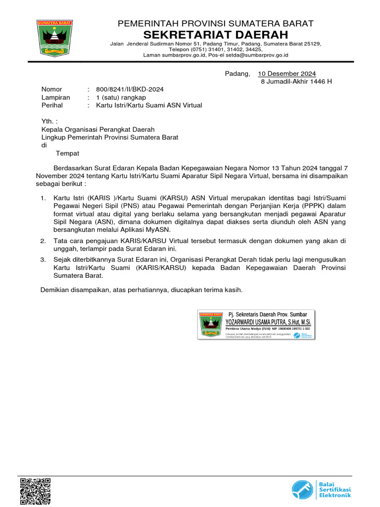 8241 0007247 Surat Edaran Setda KARIS KARSU | PDF