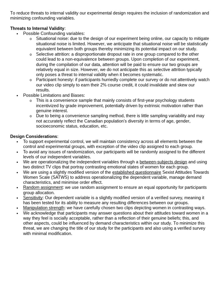 Notes-Threats to internal validity | PDF | Survey Methodology | Experiment