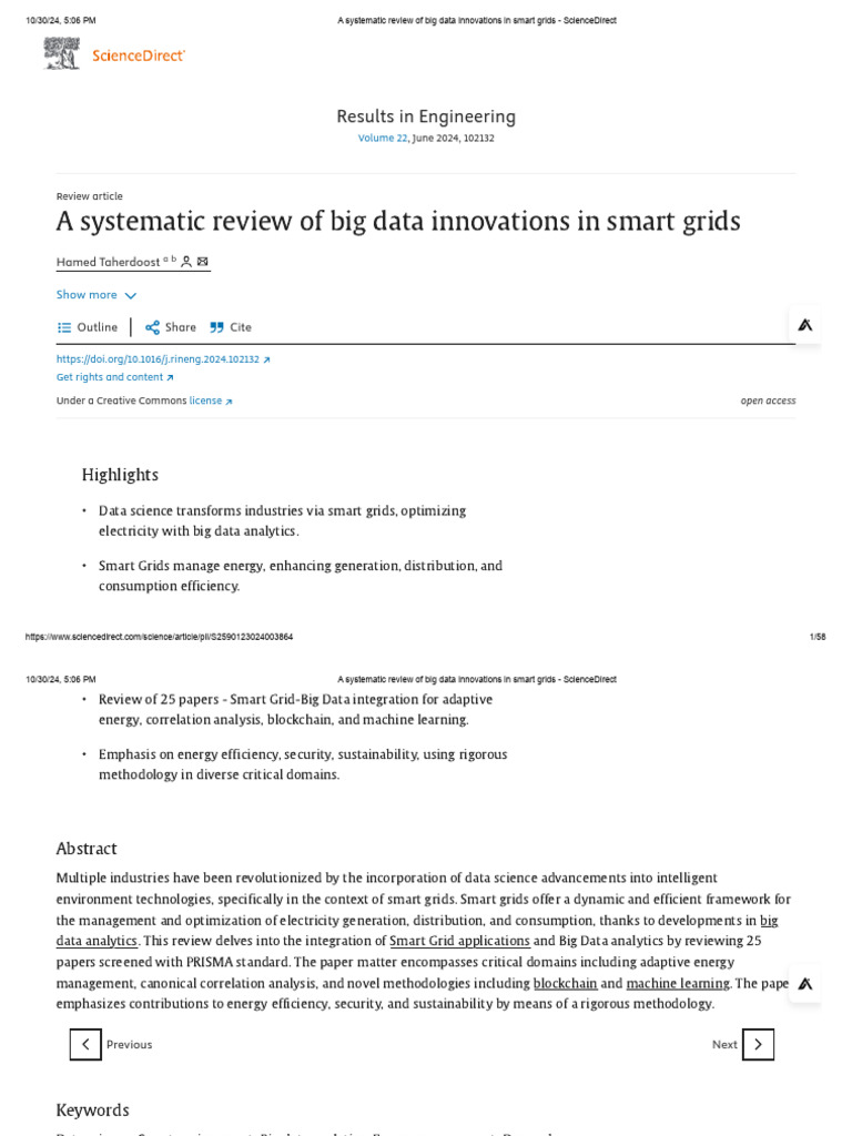 A Review of Big Data Innovations in Smart Grids - Article | PDF | Data ...