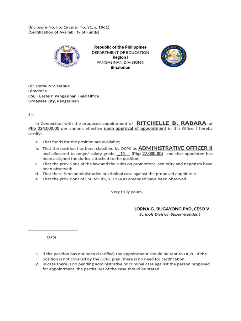 Certification of Availability of Funds | PDF
