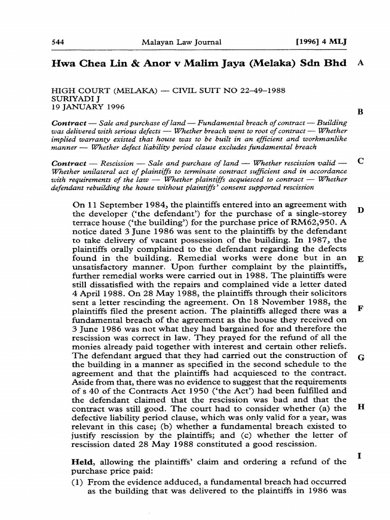 HWA CHEA LIN & ANOR V MALIM JAYA (MELAKA) SDN BHD | PDF