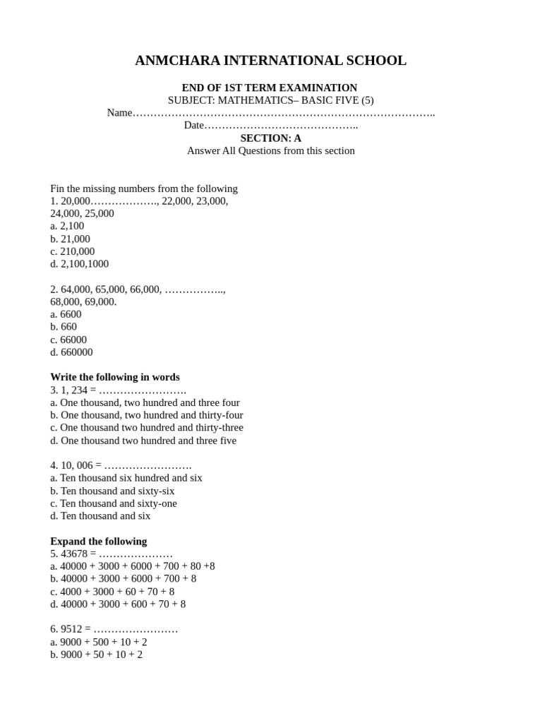 B5 Mathematics Questions | PDF | Numbers | Mathematical Notation