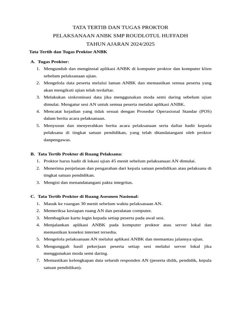 Tata Tertib Dan Tugas Proktor Teknisi Pengawas Peserta 1 | PDF