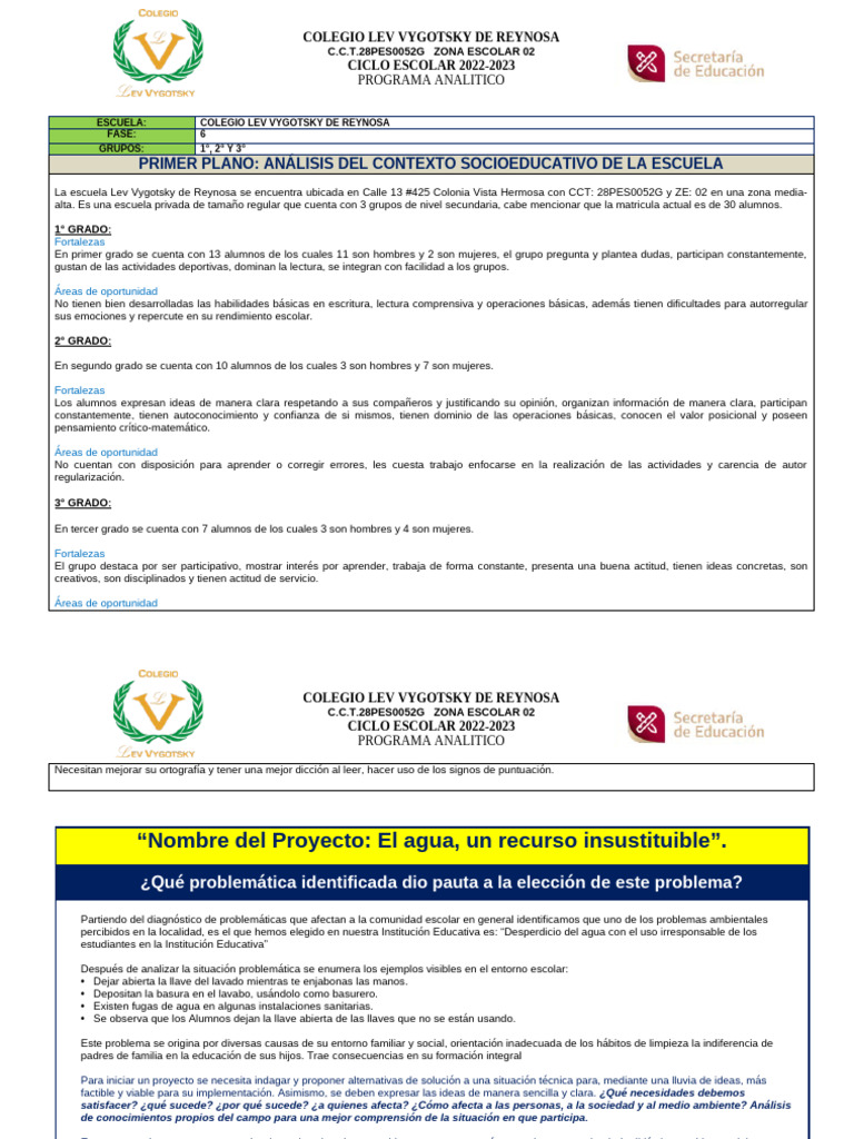 Programa Analitico Secundaria Completo - COLEGIO LEV VYGOTSKY DE REYNOSA | PDF | Enseñando ...