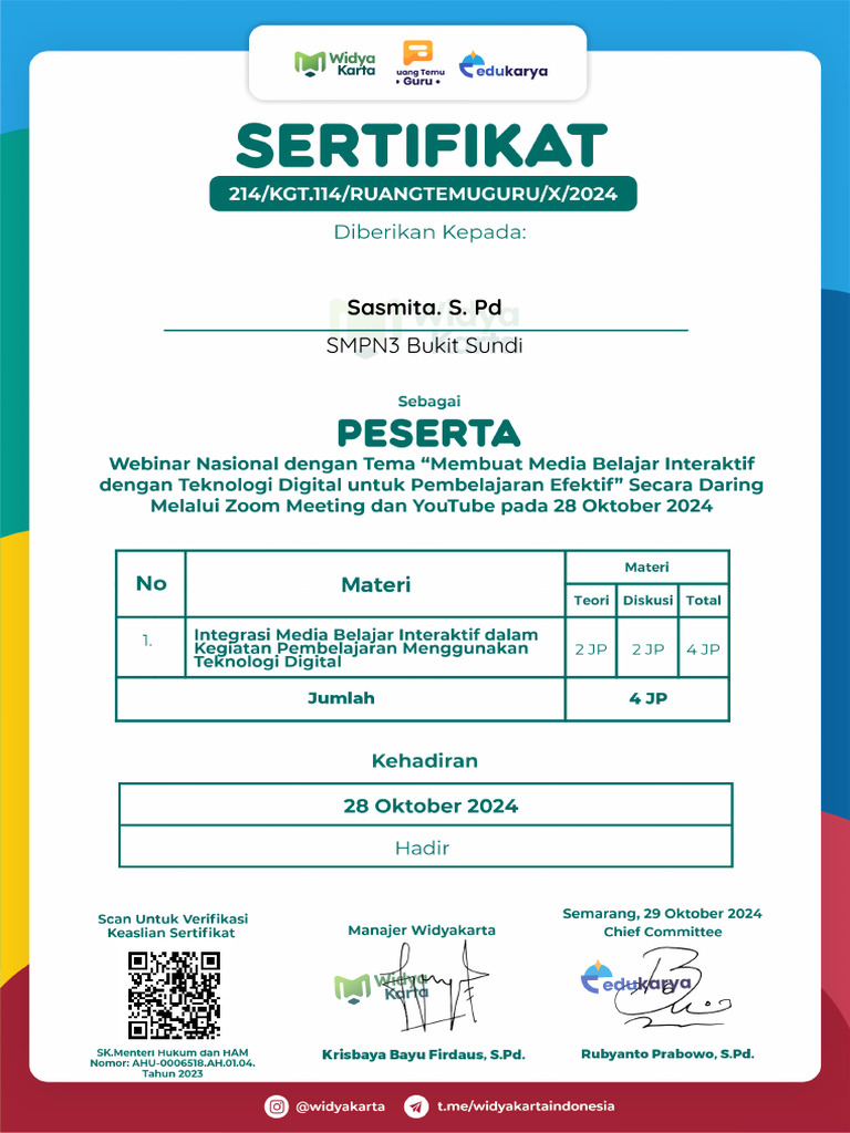 Sertifikat Webinar 28 Oktober 2024 Media Pembelajaran Pdf