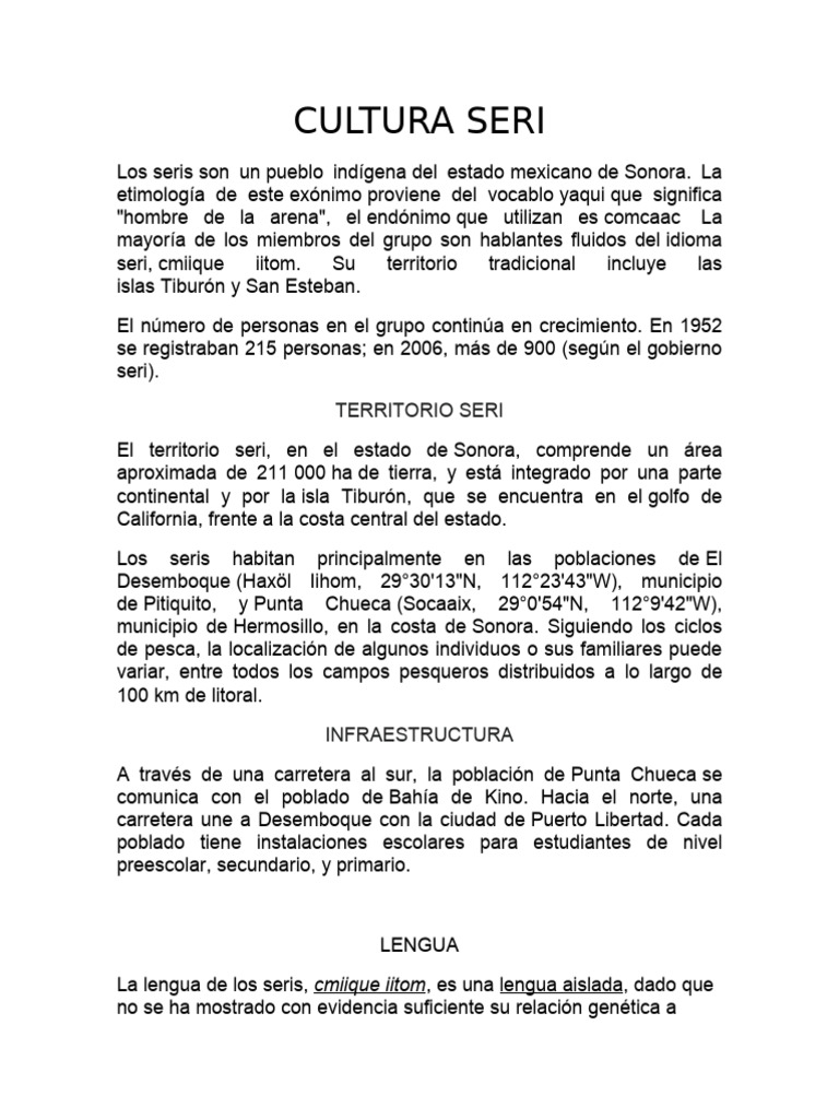 Cultura y Territorio del Pueblo Seri | PDF | Pueblos Indígenas de las ...