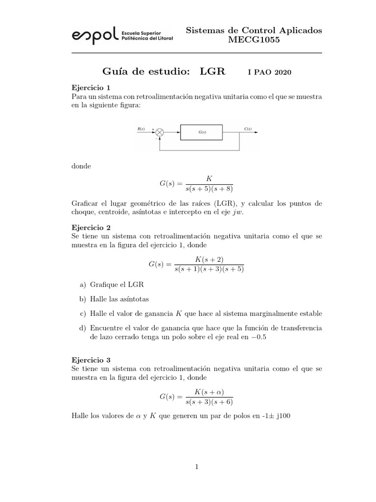 Guía de Estudio LGR | PDF | Realimentación | Sistema de control