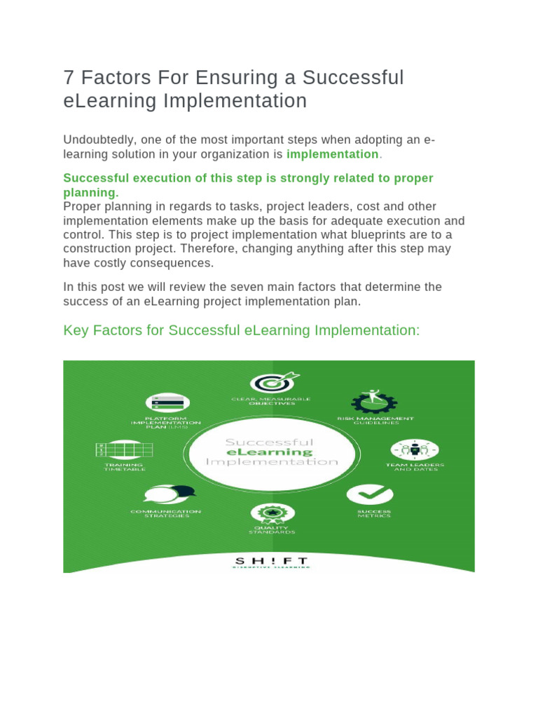 7 Factors For Ensuring A Successful Elearning Implementation | PDF ...