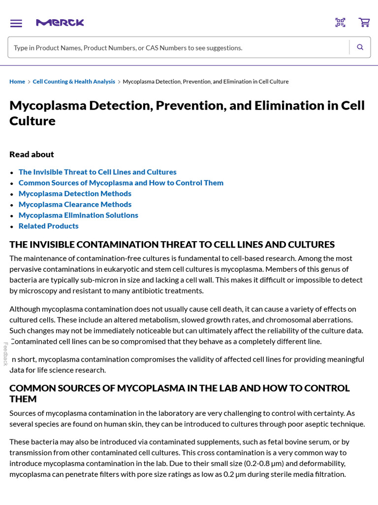 Mycoplasma Detection, Prevention, and Elimination in Cell Culture | PDF | Polymerase Chain ...