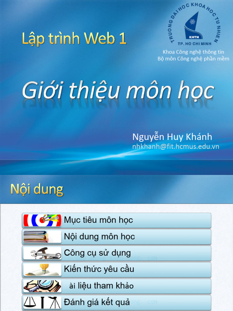 Lap Trinh Web Nguyen Huy Khanh Web1 01 Gioi Thieu Mon Hoc [Cuuduongthancong.com] | PDF