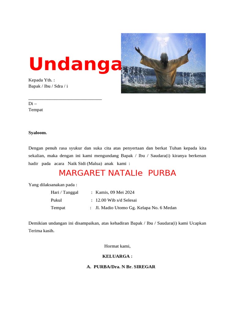 Undangan Naik Sidi Margaret Purba | PDF