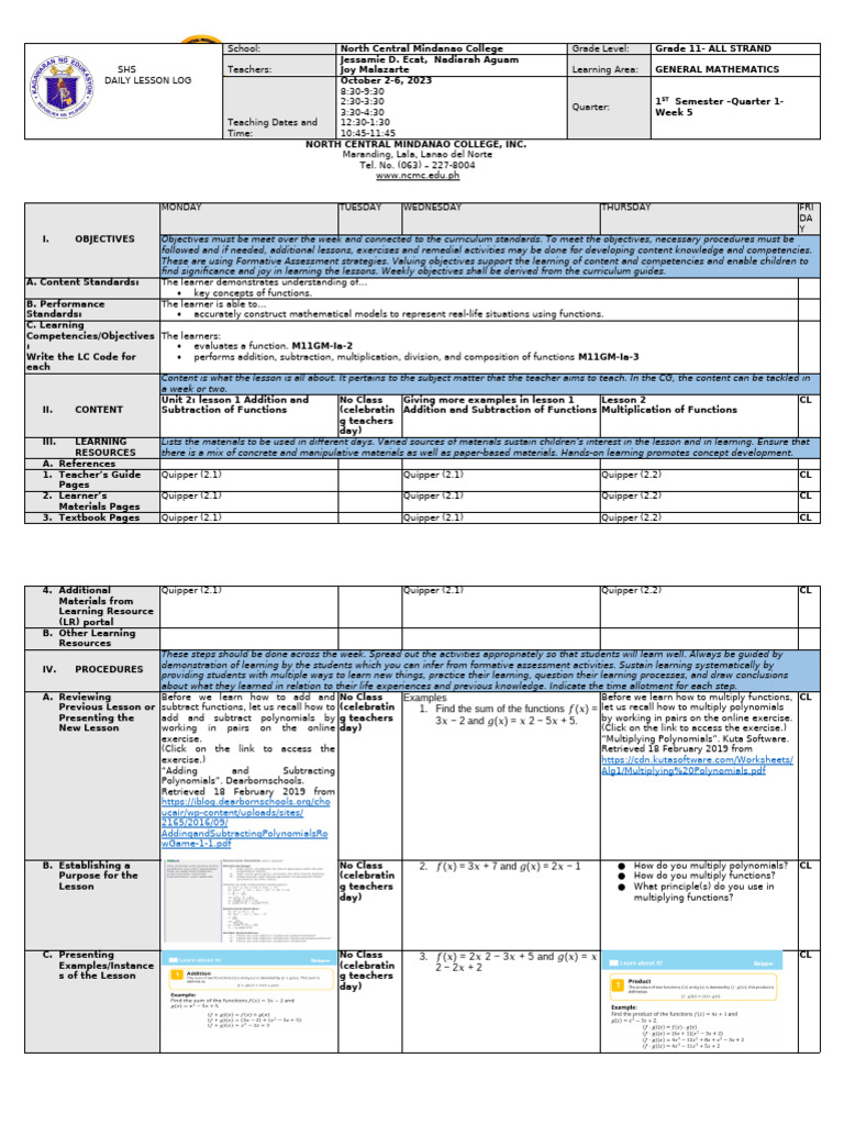 GEN.MATH WK5 | PDF | Learning | Curriculum