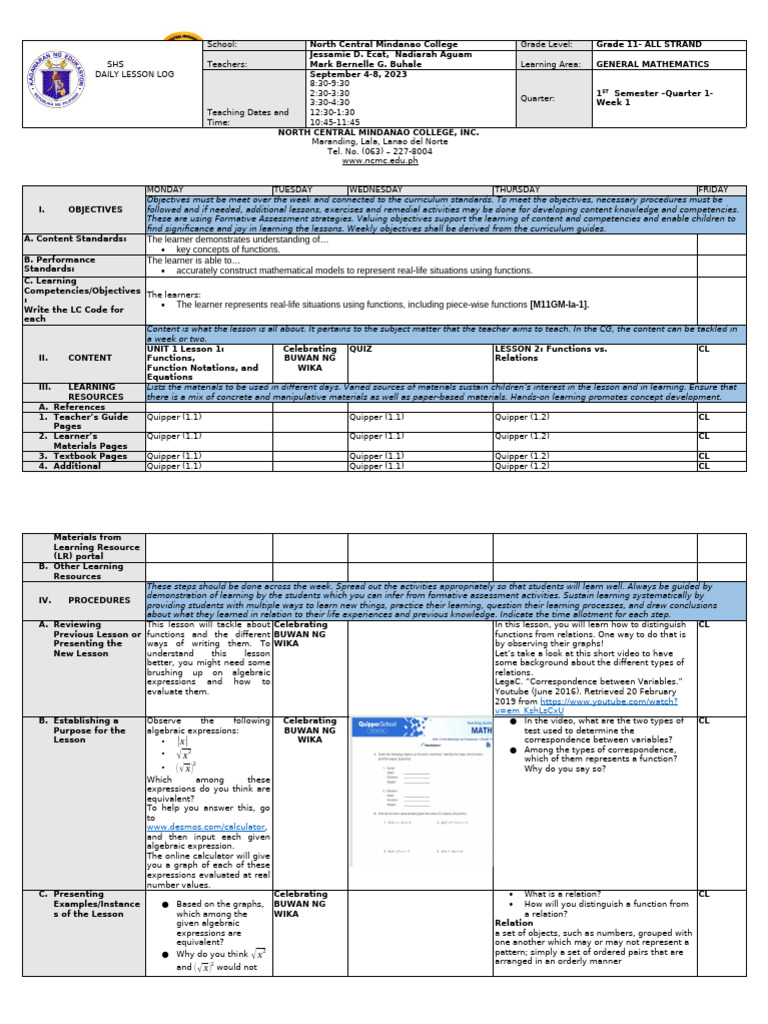 Gen Math Wk1 Pdf Function Mathematics Learning