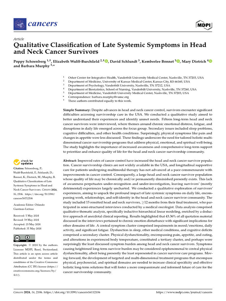 Qualitative Classification of Late Systemic Symptoms in Head | PDF ...