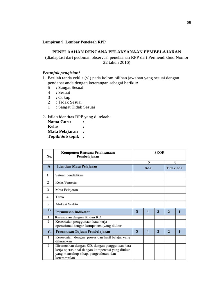 Lampiran 9. Lembar Penelaah RPP | PDF