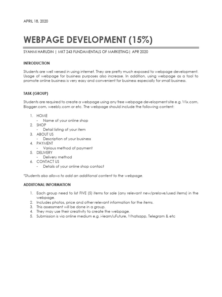 Webpage Development Project Guidelines | PDF