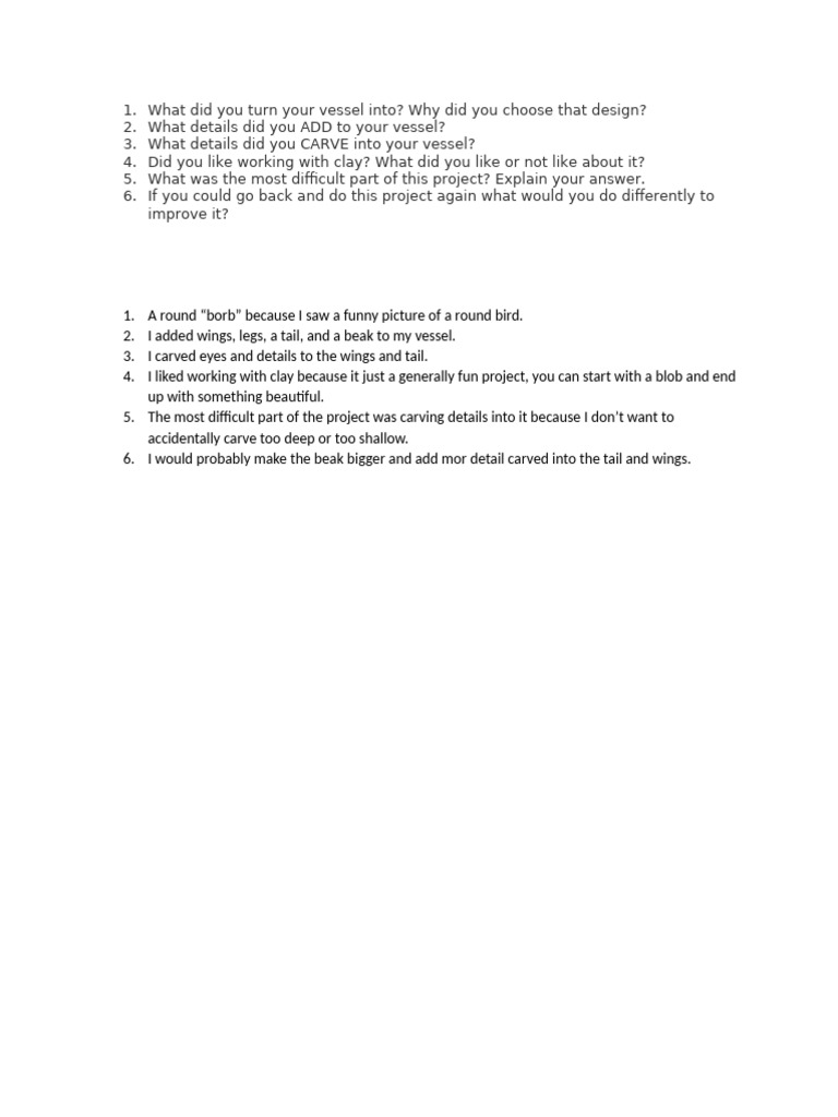Vessel Artist Statement Questions | PDF