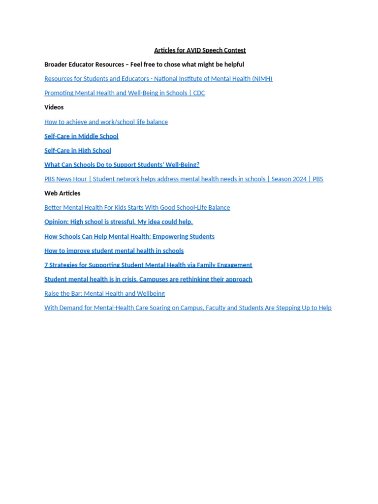 Articles For AVID Speech Contest (Fall 2024) | PDF
