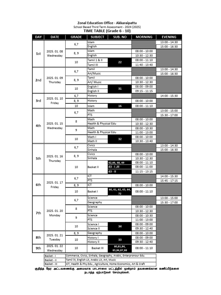 3rd Term Time Table Grade (6-10)2024 | PDF