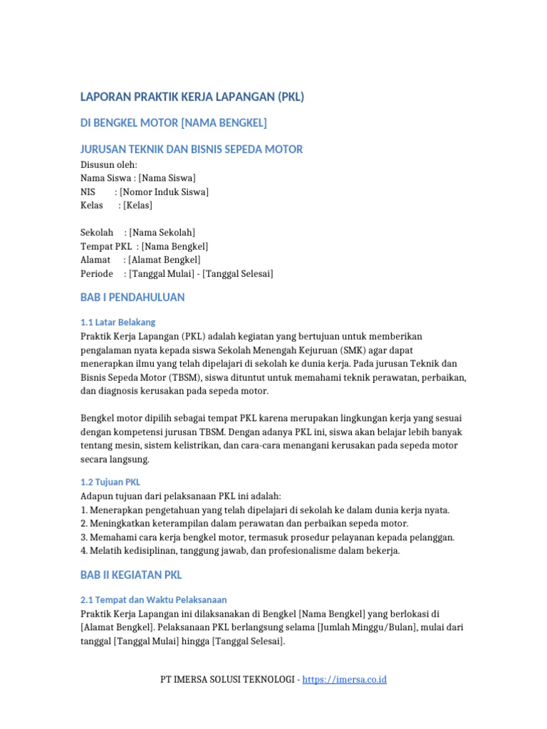 Laporan PKL Di Bengkel Motor | PDF