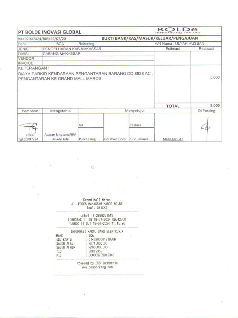 20 BUKTI KAS KELUAR & NOTA | PDF