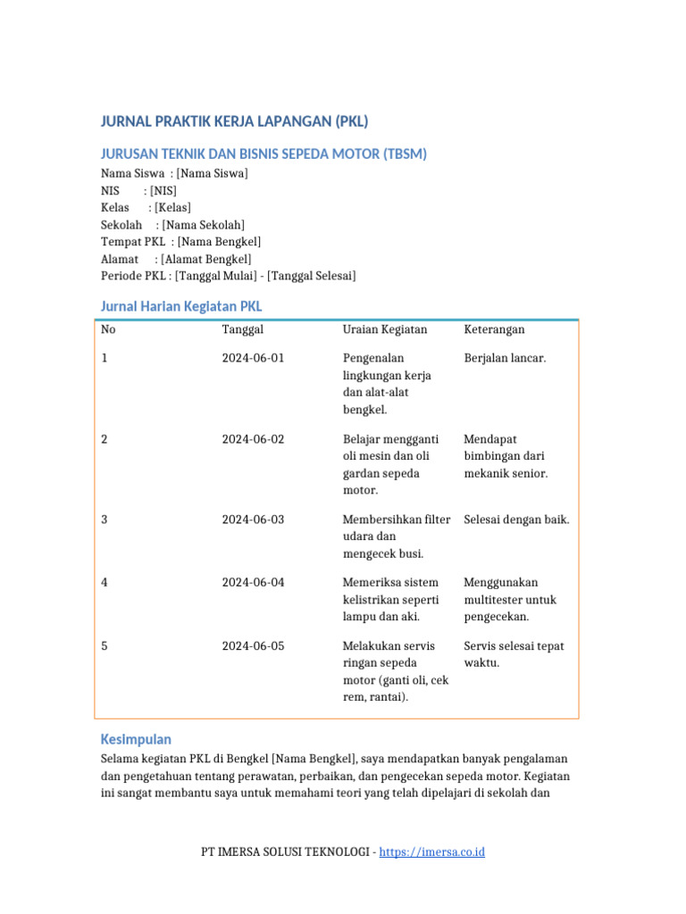 Isi Jurnal PKL TBSM | PDF