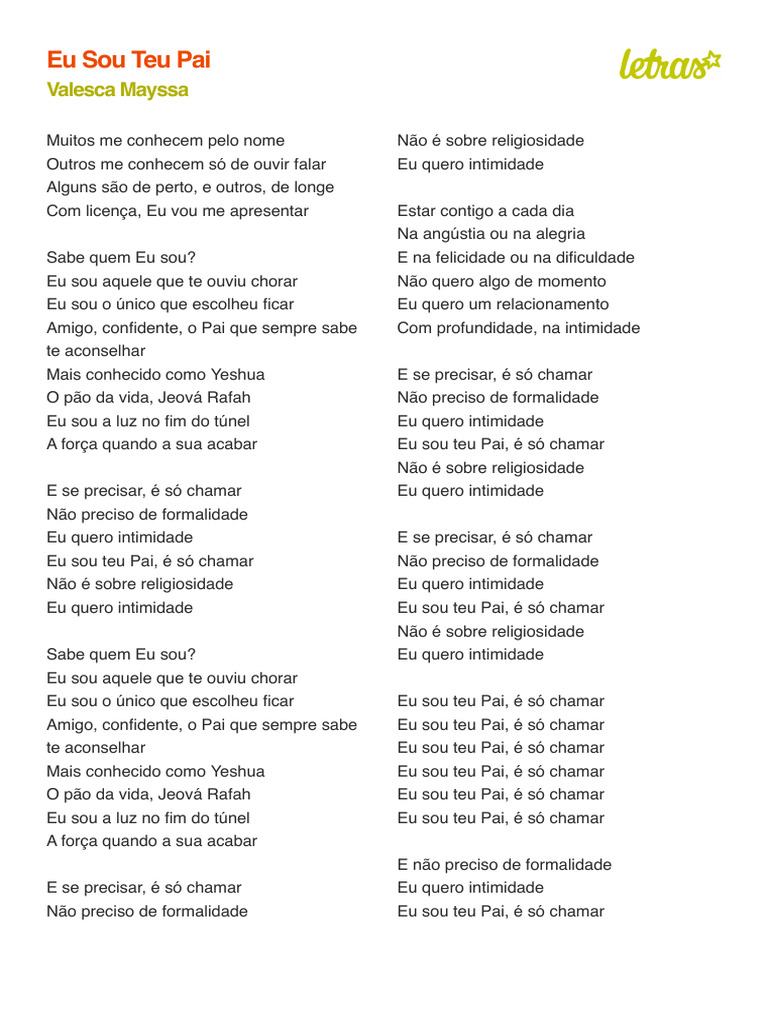 Eu Sou Teu Pai - Letra da Música | PDF