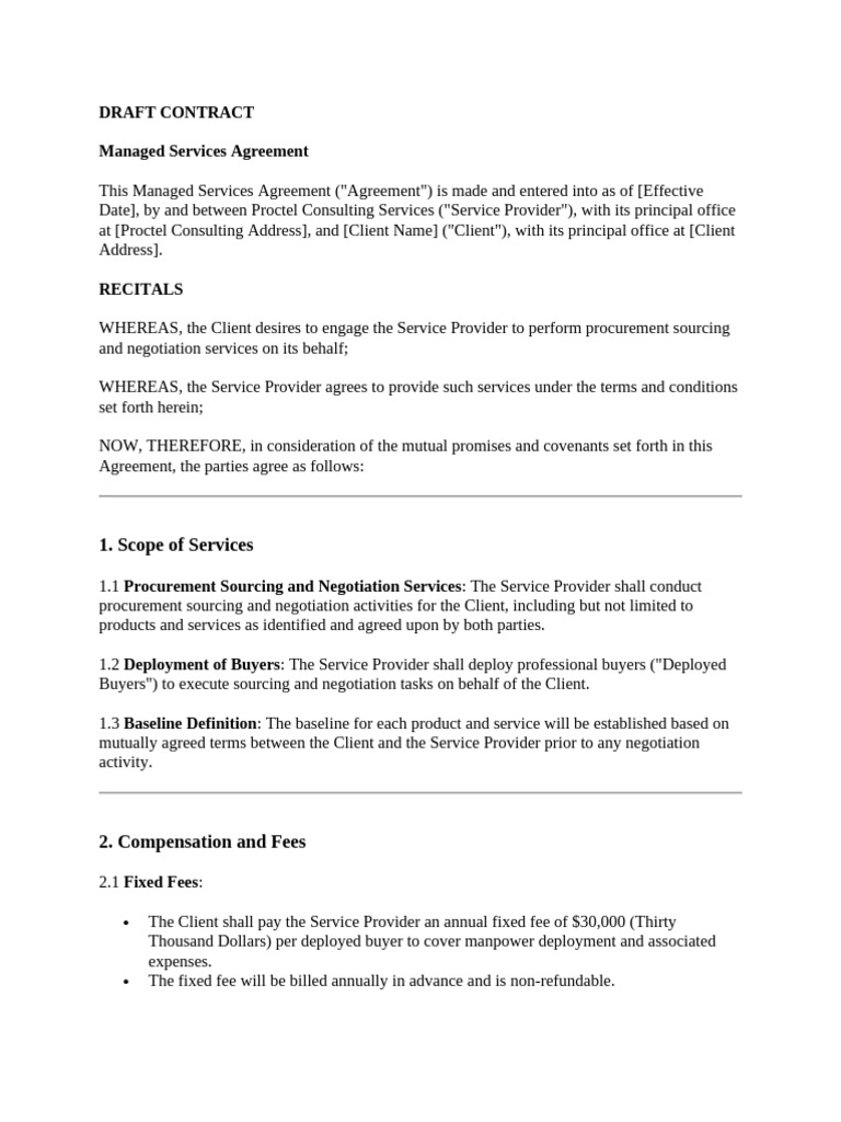 DRAFT CONTRACT-MSA Model in Procurement & Sourcing Process | PDF | Procurement | Negotiation