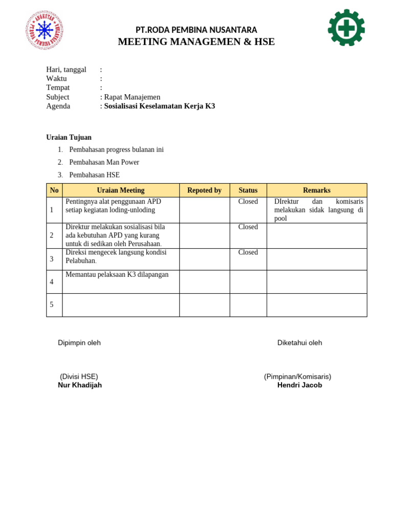 1.3notulen Rapat Sosialisasi K3 | PDF