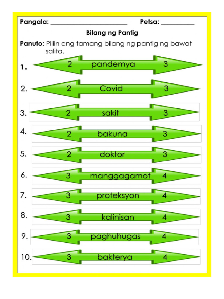 BILANG NG PANTIG | PDF