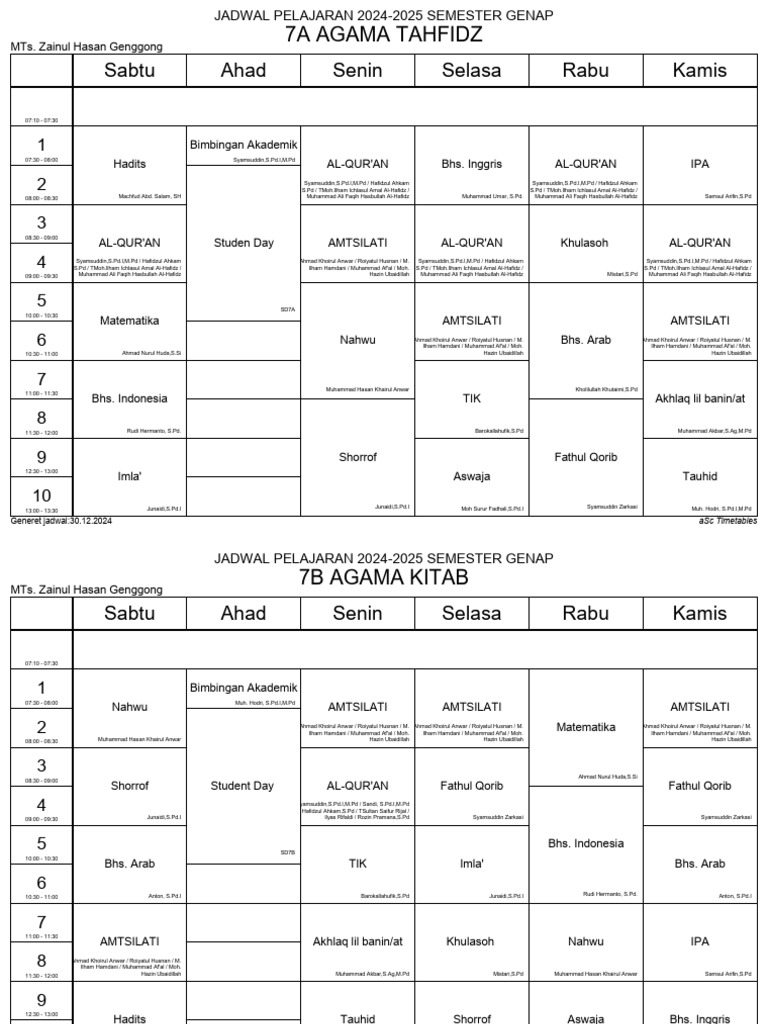 Jadwal Semester Genap Ta 2024-2025 Kelas | PDF | Jurisprudence | Sharia