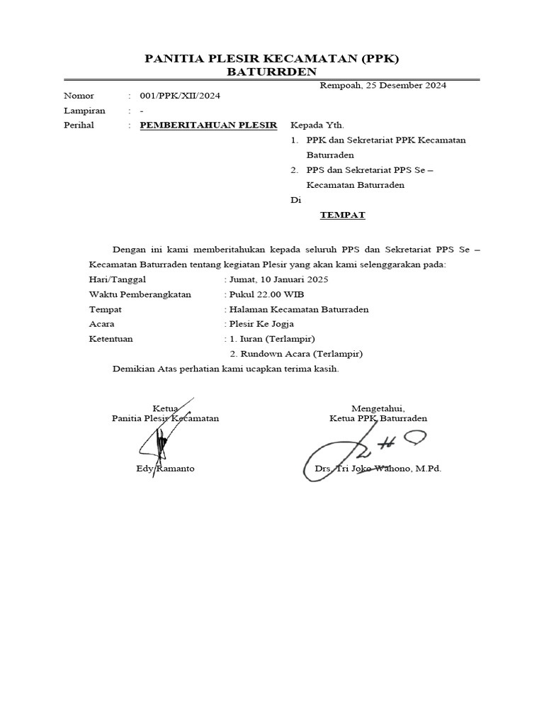 Surat PPK 10 Januari | PDF