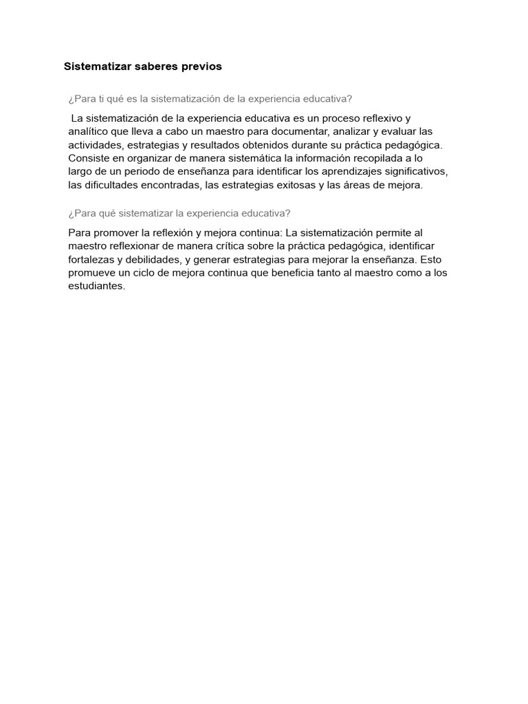 Sistematizar Saberes Previos | PDF