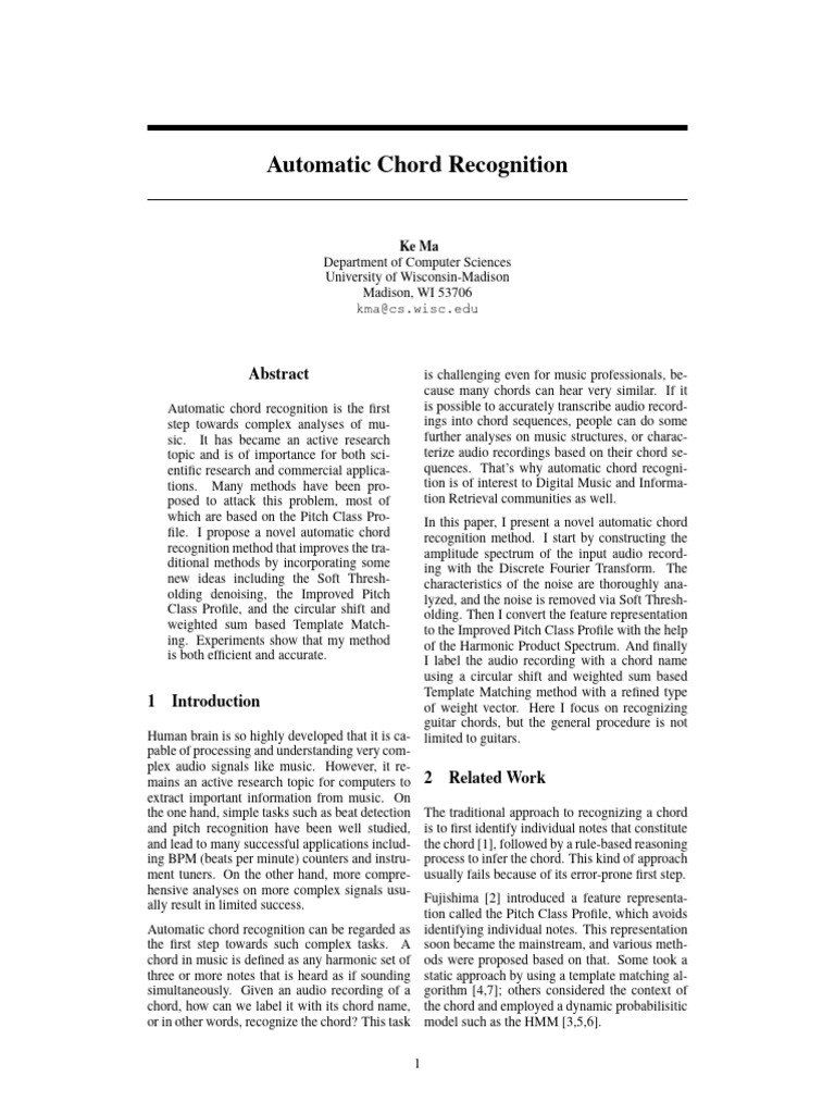Chord Recognition | PDF | Discrete Fourier Transform | Pitch (Music)