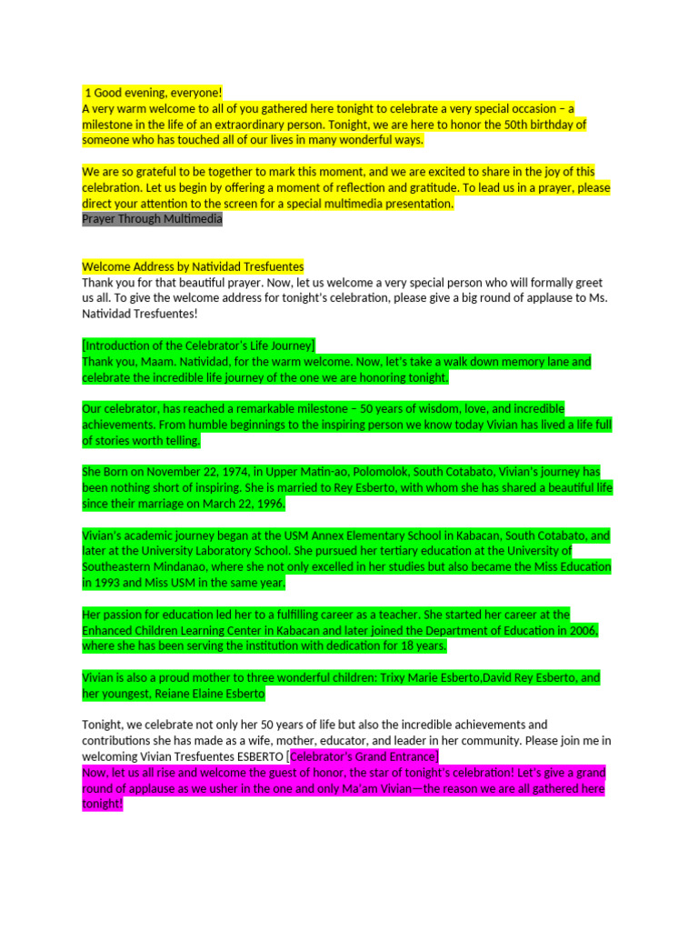 50th Birthday Emcee Script | PDF