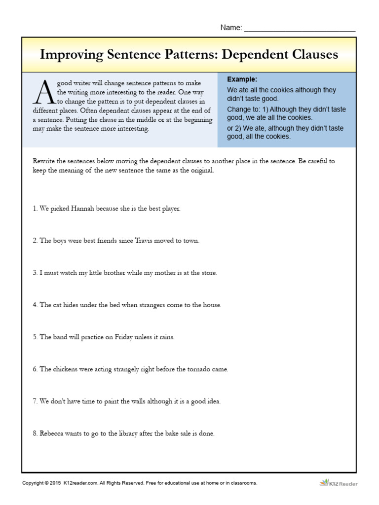 Improving Sentence Patterns Dependent Clauses | PDF