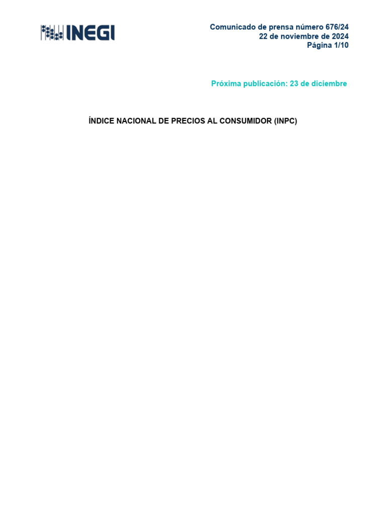 INPC Noviembre 2024: Aumento del 0.37% | PDF | Índice de precios al consumidor | Inflación