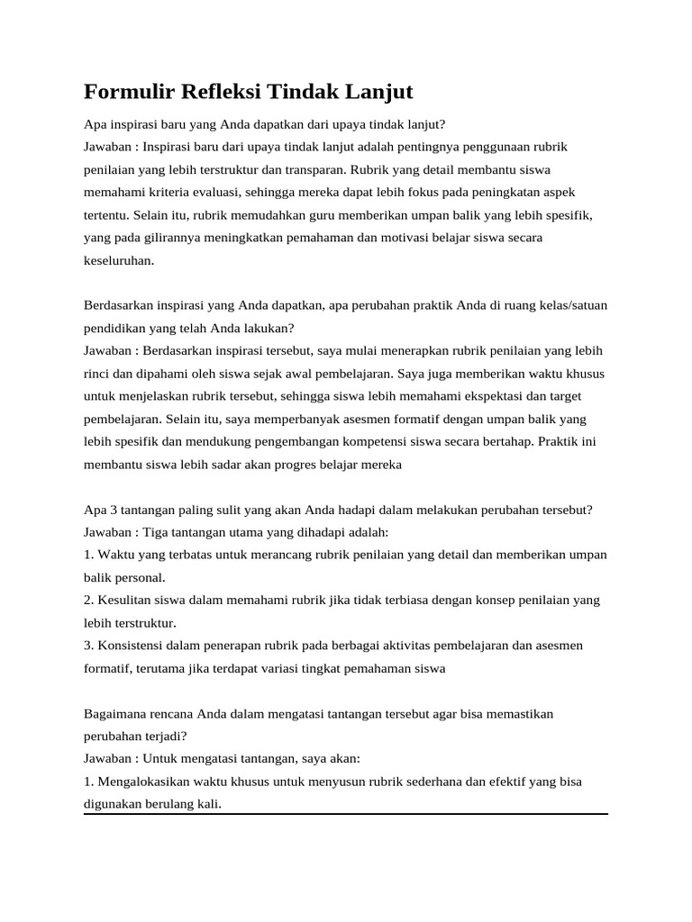 Formulir Refleksi Tindak Lanjut | PDF