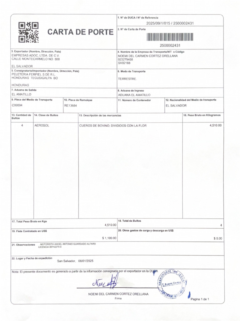 CARTA DE PORTE y MANIFIESTO DE CARGA | PDF