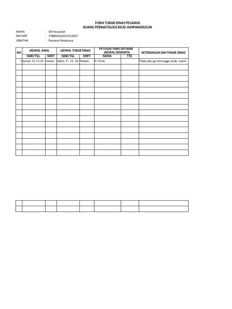 FORM IJIN TUKAR DINAS | PDF
