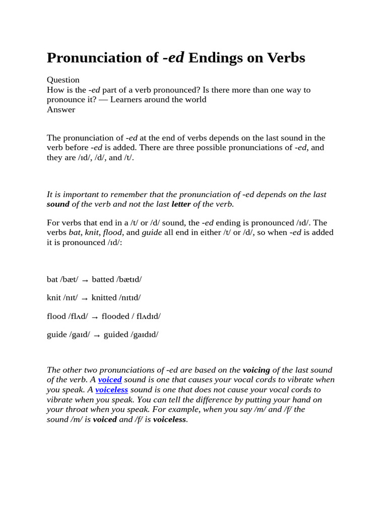 Pronunciation of - Ed | PDF