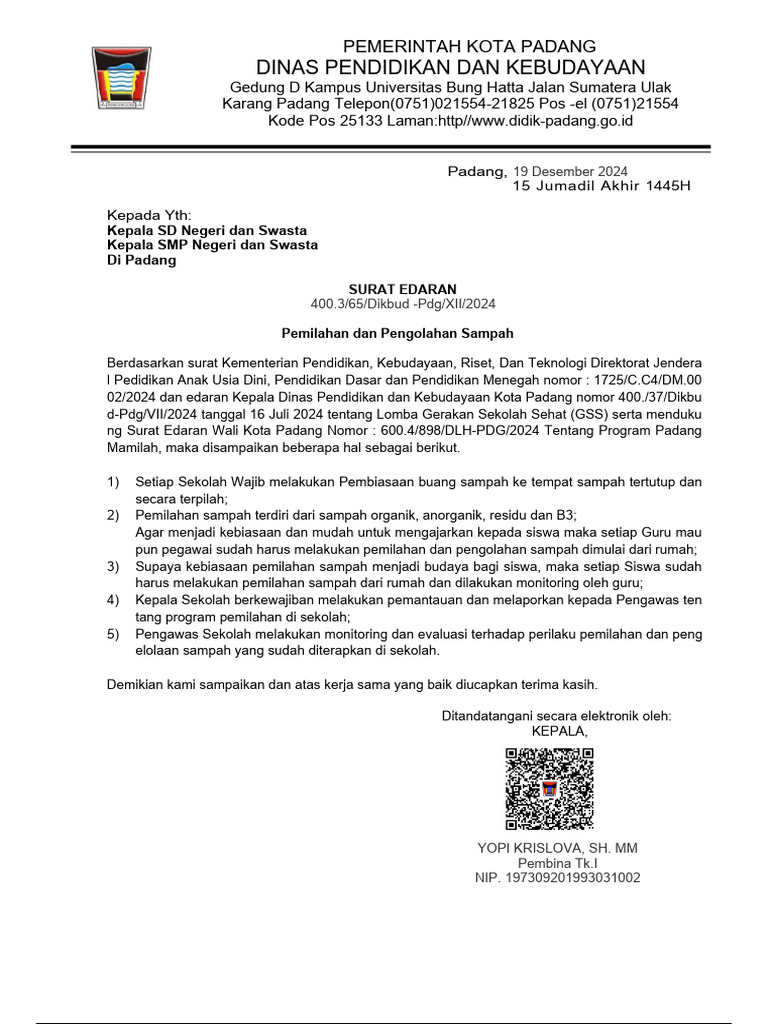 Surat Edaran Pemilahan Sampah | PDF