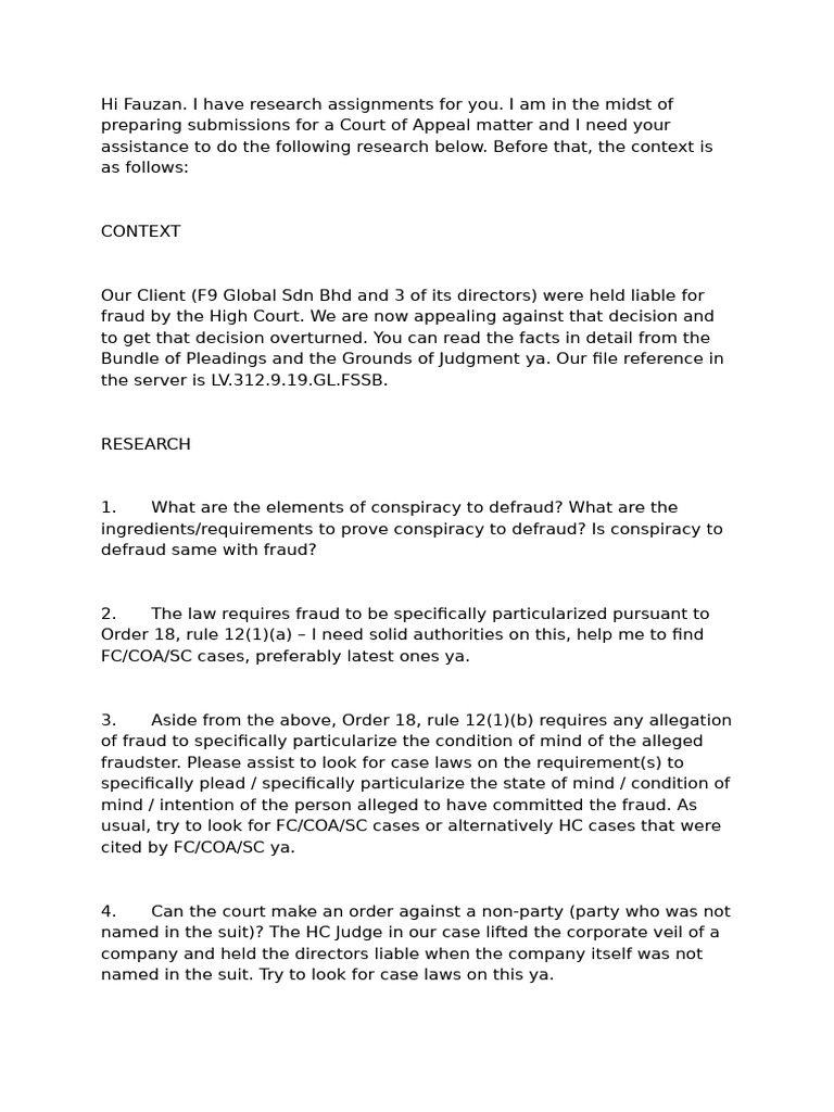 Legal Research F9 Global SDN BHD | PDF